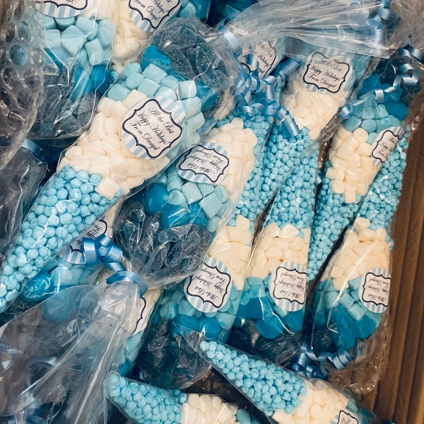 Personalised Pre Filled Halal Blue Sweet Cones | Bridal Shower ...