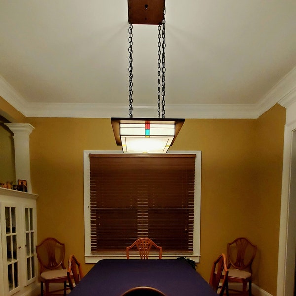 Mission Style Dining Room Chandelier – Whispering White Stained Glass ...
