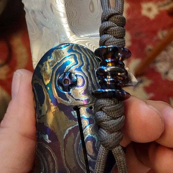 Zircuti Dark Timascus Handmade EDC Bracelet Paracord Knife Lanyard Bead ...