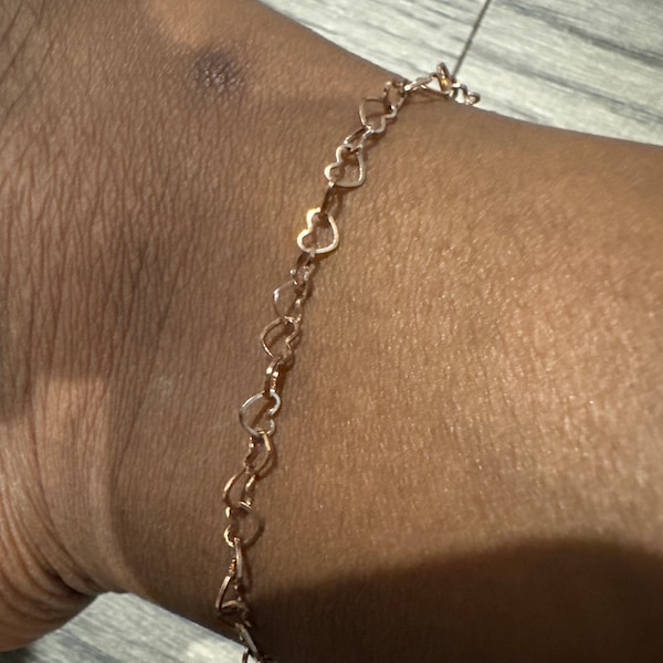 18K Gold Heart Chain Anklet | WATERPROOF | Tiny Chain of Hearts, Gold ...