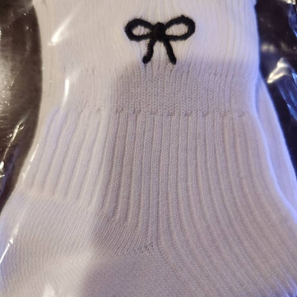 Bow Embroidered Socks Ribbon Embroidered Coquette Socks Women's Ruffled ...