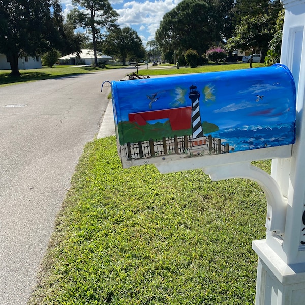 Hand-painted Mailbox: Cape Hatteras Lighthouse & Ocean Scene - Etsy