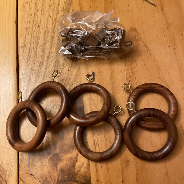 Wooden Curtain Rod Rings Set, Curtain Rings With Clips, Drapery Rod ...