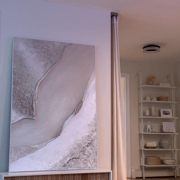 Large White Canvas Abstract Painting, Beige Minimalist Wall Art, Beige ...