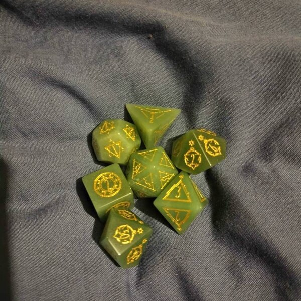 Green Jade DND Dice Set, Aventurine Sharp Edge D&D Dice Set, Dungeons ...