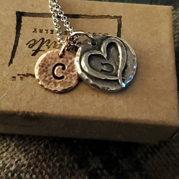 Hoof Print or Paw Print on Heart Necklace, Rustic Jewelry, Mixed Metal ...