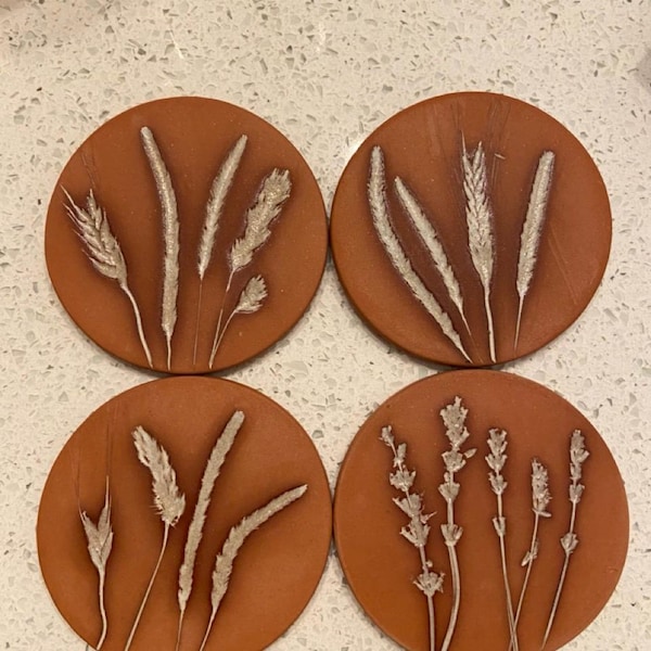 Denim Blue Round Clay Coaster Set, Dried Wheat Ceramic Imprint Coasters ...