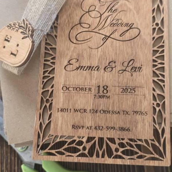 Personalized Wooden Wedding Invitation, Floral Rustic Wedding ...