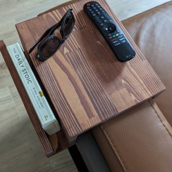 Couch Arm Rest Table With Magazine Stand, Modern Wood Armrest Table ...