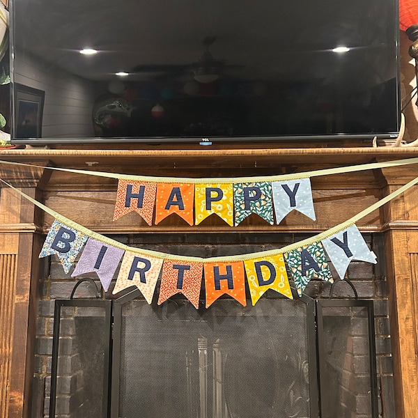 Made to Order Farmhouse Fabric Birthday Banner: Rainbow Party Garland ...