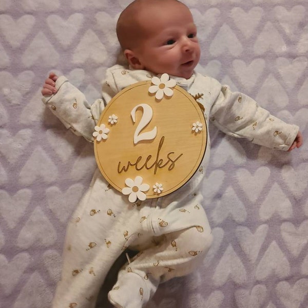 Baby Milestone | Boho Baby Milestone | Wooden Daisy Flower Milestone ...