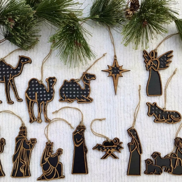 Rattan Nativity Christmas Tree Ornaments Laser Cut Digital File | 14 ...