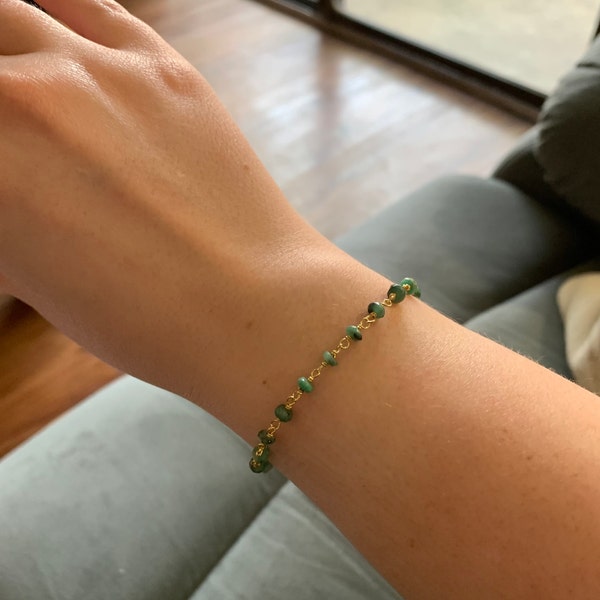 Green Raw Emerald Beaded Gemstone Choker Necklace Gold, Handmade Beaded ...