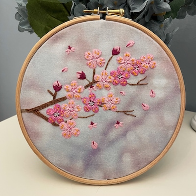 Blossom Embroidery Kit, Cherry Blossom Embroidery Kit, DIY Floral Hoop ...