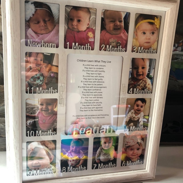 Baby First Year Personalized Frame - Holds Twelve 2.5" X 3.5" Newborn ...