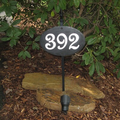 Rectangle Carved Slate House Number Sign Post and Lights - Etsy