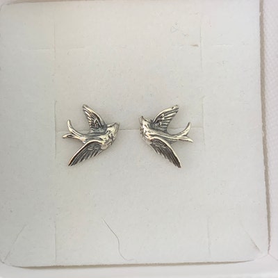 Swallow Stud Earrings. Sterling Silver. Dainty Sparrow Studs. Sparrow Bird Jewelry. Small ...