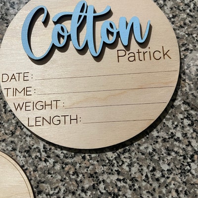 Wooden Baby Announcement Sign, Baby Footprint Sign, Baby Birth Stats ...