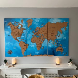 World Map Push Pin Wall Art, Cork World Map Board, Wooden World Map ...