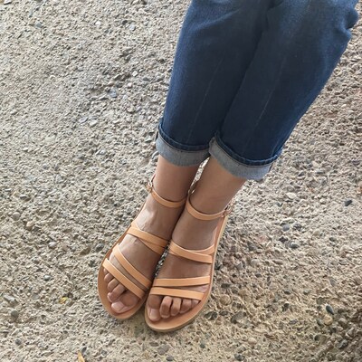 Leather Women Strappy Summer Sandals, Handmade Ankle Strap With Criss ...