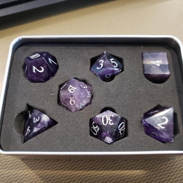 Full Dnd Dice Set Satin Finish Dice Rainbow Matt Glass Dnd Gift D20 ...