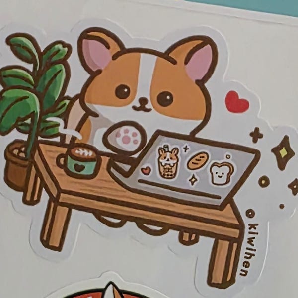 Tri-color Corgi Macaron Sticker, Corgi Sticker, Dog Stickers, Cute ...