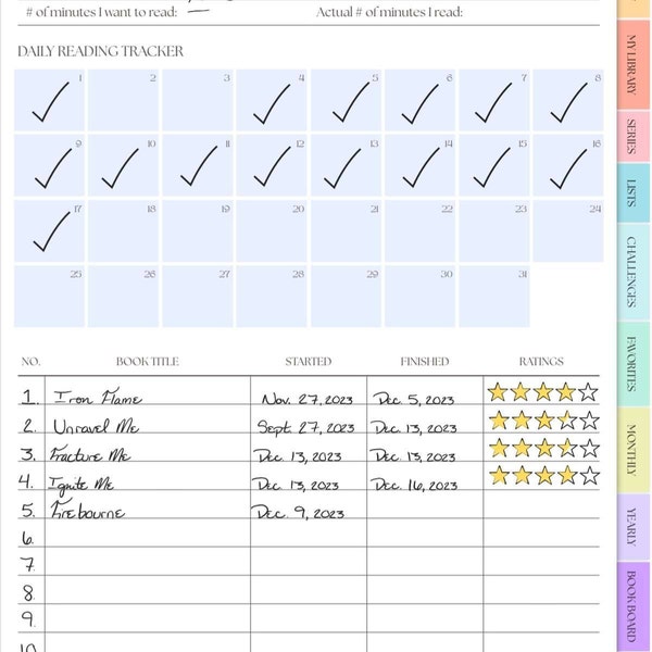 Digital Reading Journal, Book Review & Library Tracker for Goodnotes ...