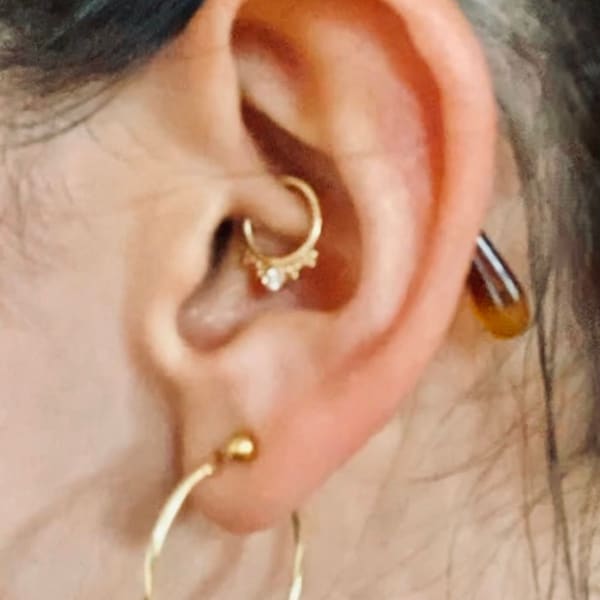 Diamond Solid 14k Gold Daith Ring, Diamond Daith Earring, Diamond Daith ...