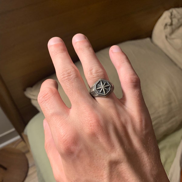 Compass Handmade Sterling Silver Men Signet Ring, Compass Silver Men ...