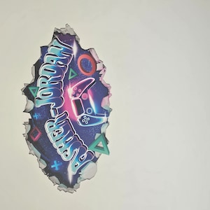 Personalised Medium & Large Sized 3D Cracked Wall Effect Gamer Wall ...
