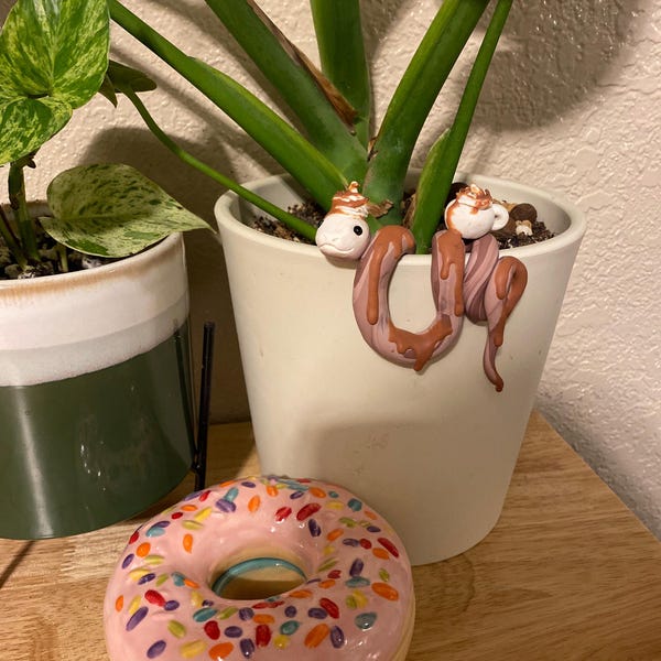 Flower Pot Snake Buddy, Blueberry Hand-crafted Clay Sculpture, Cute ...