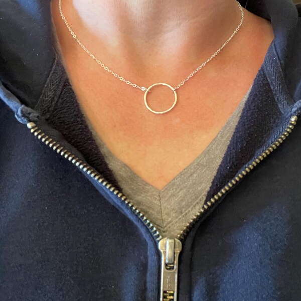 Sterling Silver Circle Necklace, Simple Silver Necklace, Handmade ...