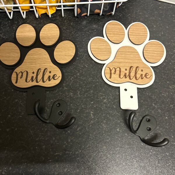 Personalised Dog Lead Hook | Dog Lead Holder | Dog Paw Print Lead ...