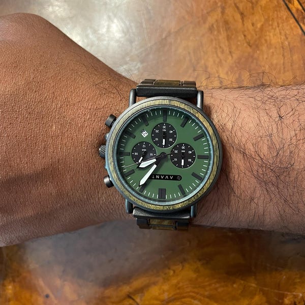 Engraved Wood Watch; Explorer S - 44mm (green Sandalwood & Black Steel ...