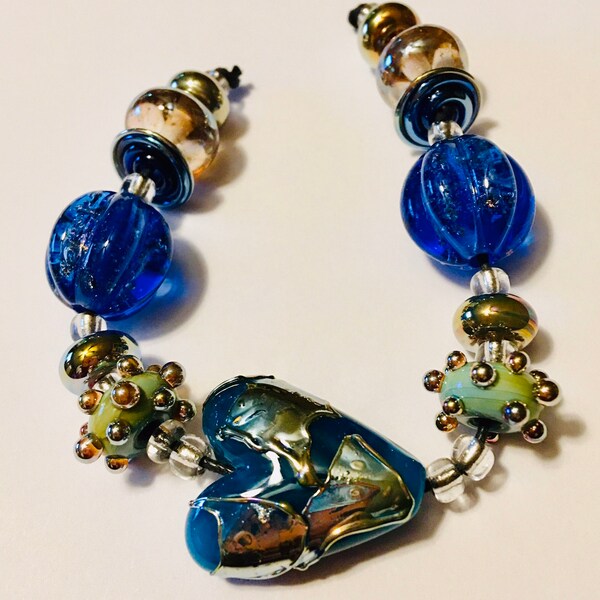 10 Triton Ivory Spiral Belles Handmade Lampwork Beads Metallic Blue ...
