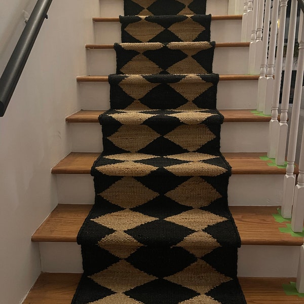 2 X 22 Ft Diamond Stairs Jute Runner Rugs,vintage Large Area Runner Rug ...