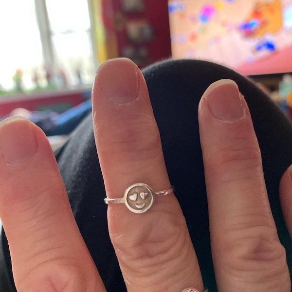 Emoji Ring,handcrafted Jewelry, Dainty Ring, Silver, Fun Emoticon ...