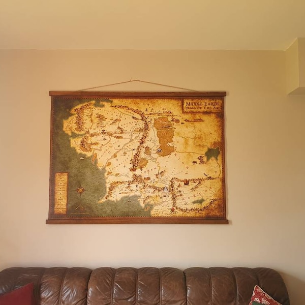 Map of Middle Earth Canvas Wall Art Hanger, Hobbit Map Print, Lord of ...