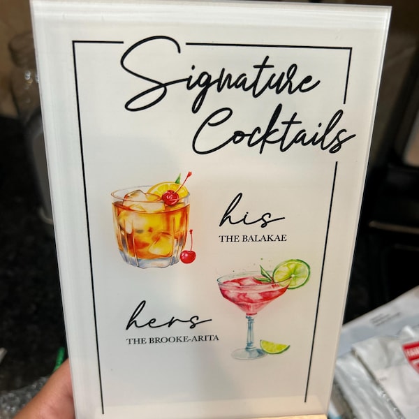 Personalized Bar Menu, Acrylic Cocktail Recipe Sign, Signature Cocktail ...