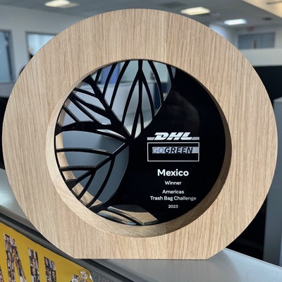 Round Shaped Solid Oak Trophy, Wooden Appreciation Award Decorated With ...