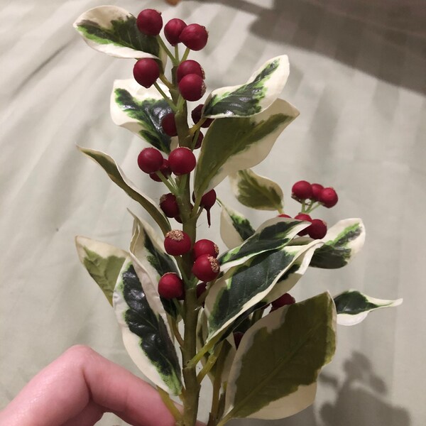 18" Variegated Faux Holly Stem - Etsy