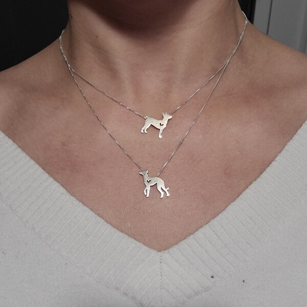 Tiny Whippet Necklace, Sterling Silver Hand Cut Pendant and Heart, Dog ...