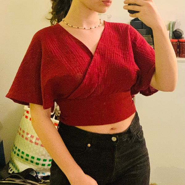 Tie Back Crop Blouse Butterfly Sleeve Top|top Sewing Pattern for Women ...