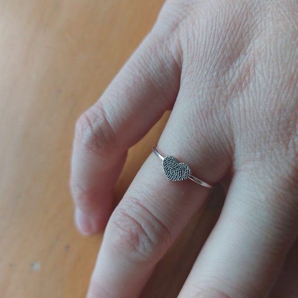 Fingerprint Ring Dainty Fingerprint Heart Ring Tiny Fingerprint Ring Custom Fingerprint Jewelry ...