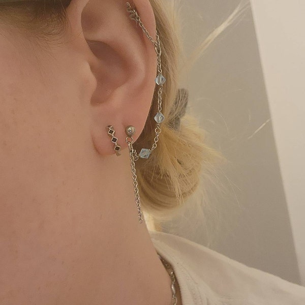 Industrial Piercing Ear O Lobe Chain, Helix to Lobe Chain With Rainbow ...