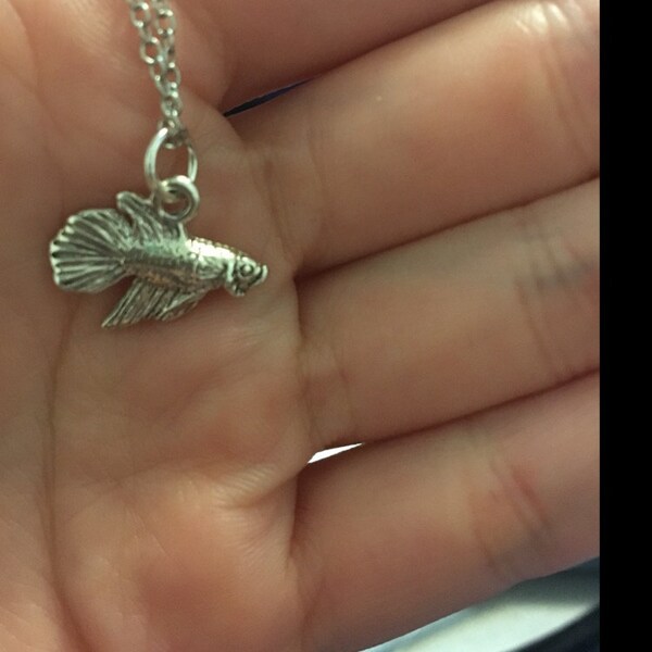 Silver Betta Fish Necklace - Silver Pewter Betta Fish Charm on a ...