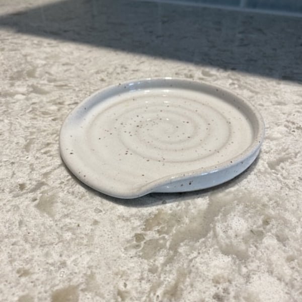 Speckled White Ceramic Spoon Rest – Modern Pottery, Neutral Stovetop ...