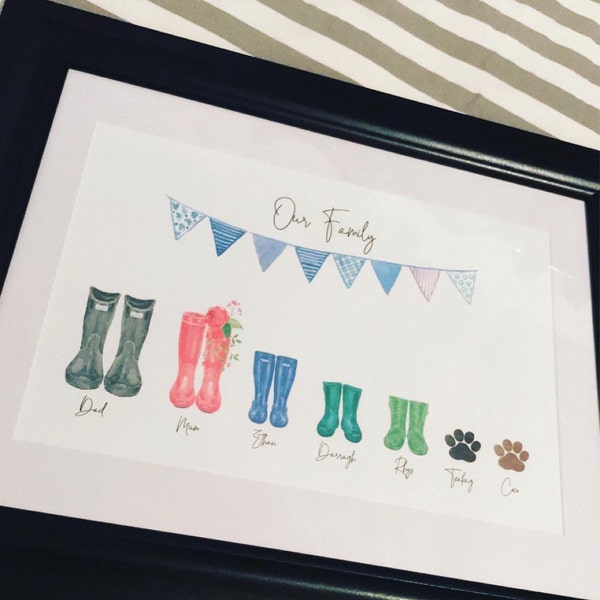 Personalised Family Wellie Print - Personalised Family Print - Custom ...