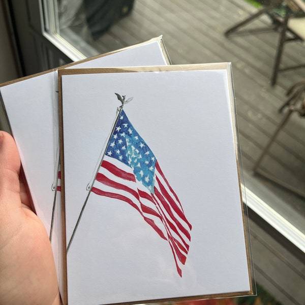 American Flag Card, USA Flag Stationery, Land of the Free Because of ...