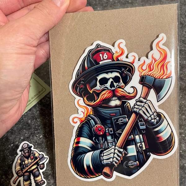 Skeleton Firefighter Sticker, Firefighter, Bunker Gear, Fireman, Ax ...